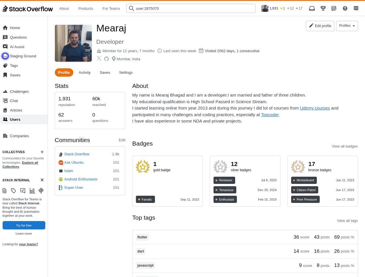 Mearaj Bhagad — Cross-platform Apps Developer